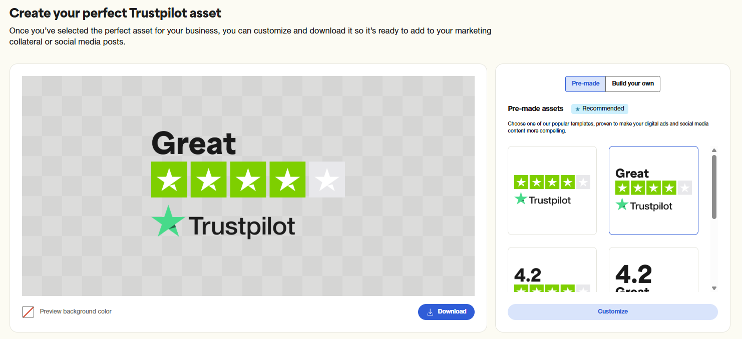 Create a Trustpilot asset