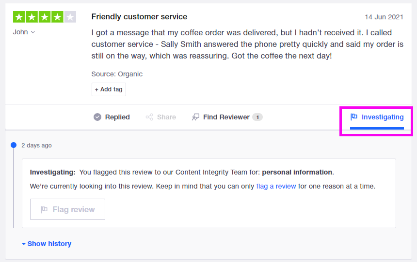 What happens after businesses flag reviews?