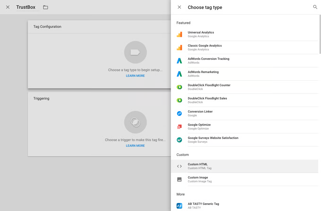 Add a TrustBox widget using Google Tag Manager
